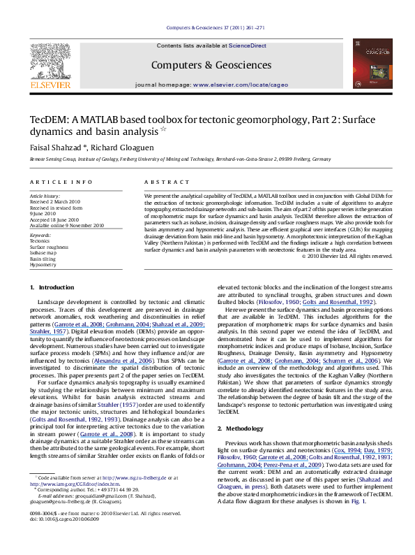 Pdf Tecdem A Matlab Based Toolbox For Tectonic Geomorphology Part 2 Surface Dynamics And