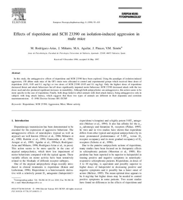 (PDF) Effects of risperidone and SCH 23390 on isolation-induced ...