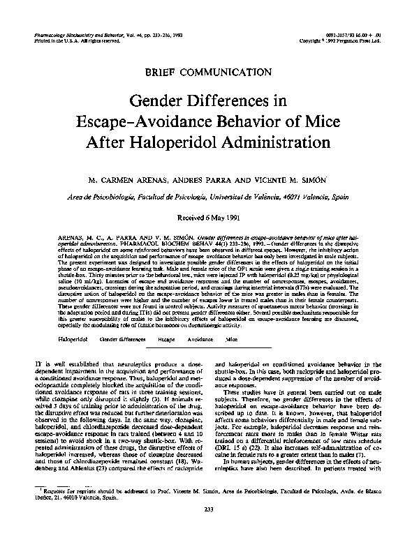 (PDF) Gender differences in escape-avoidance behavior of mice after ...