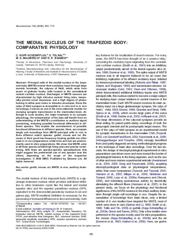 (PDF) The medial nucleus of the trapezoid body: Comparative physiology