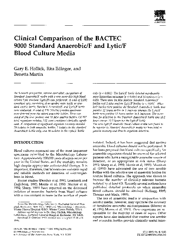 (PDF) Clinical comparison of the BACTEC 9000 Standard Anaerobic/F and ...