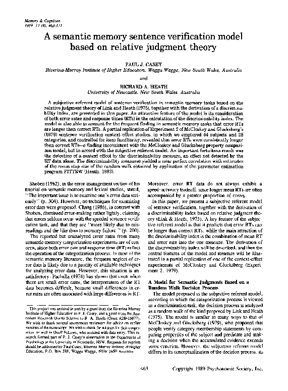 (PDF) A semantic memory sentence verification model based on relative ...
