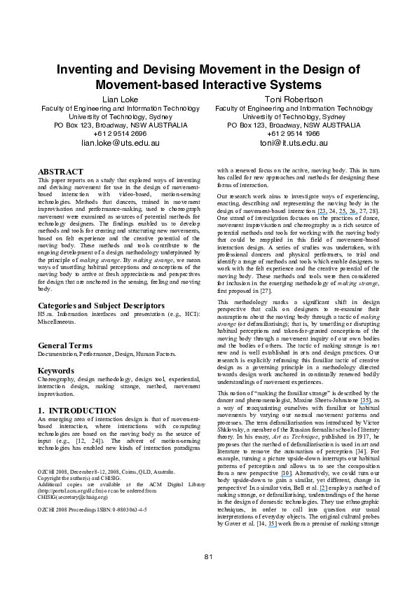 (PDF) Inventing and devising movement in the design of movement-based ...