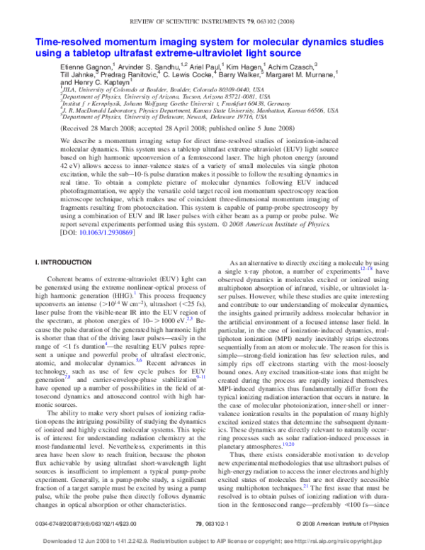 Pdf Time Resolved Momentum Imaging System For Molecular Dynamics