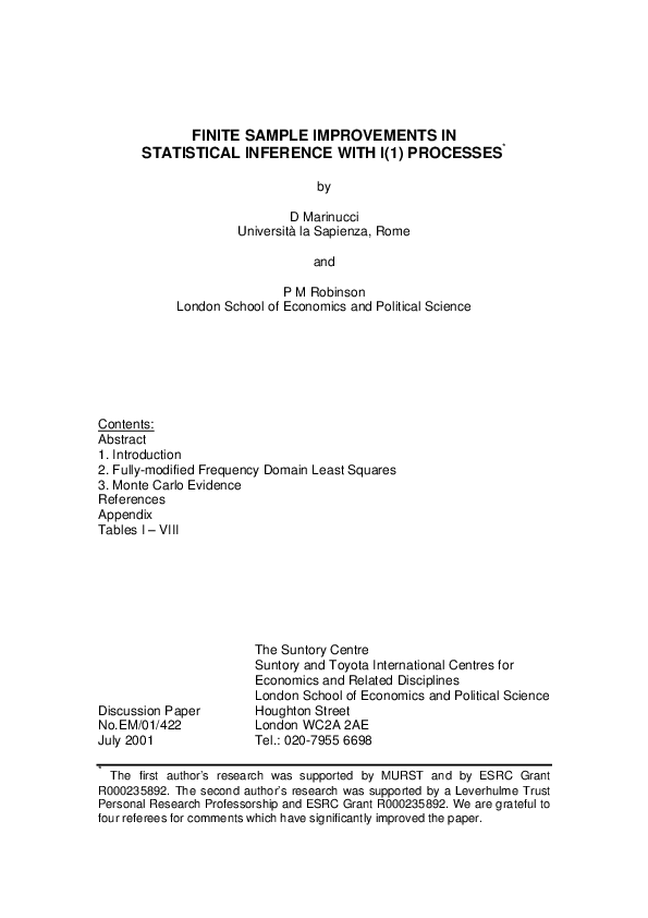 (PDF) Finite sample improvements in statistical inference with I(1) processes