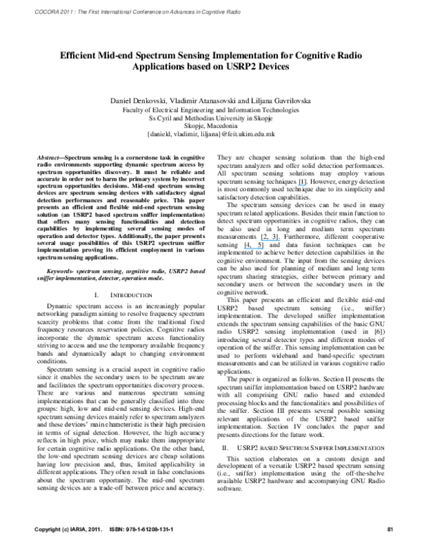 (PDF) Efficient Mid-end Spectrum Sensing Implementation for Cognitive Radio Applications based ...