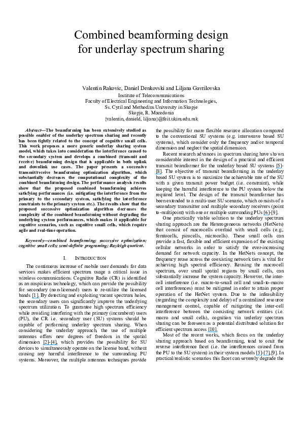 Pdf Combined Beamforming Design For Underlay Spectrum Sharing