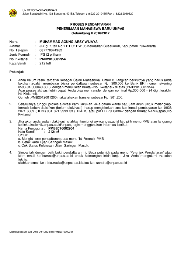 (PDF) Proses Pendaftaran PMB Online UNPAS | Elvina Febriyana - Academia.edu