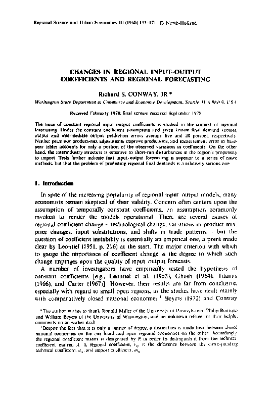 (PDF) Changes in regional input-output coefficients and regional forecasting