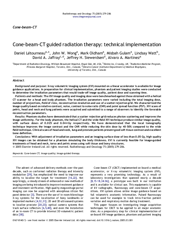 (PDF) Cone-beam-CT guided radiation therapy: technical implementation