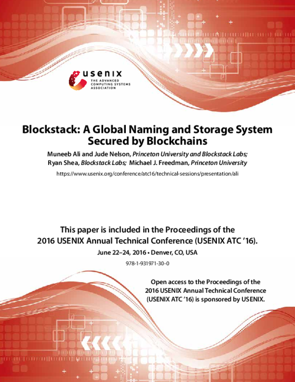 (PDF) Blockstack: A Global Naming and Storage System Secured by Blockchains