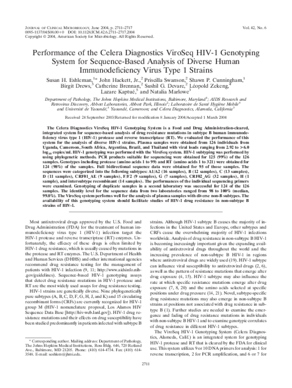 (PDF) Performance of the Celera Diagnostics ViroSeq HIV-1 Genotyping ...