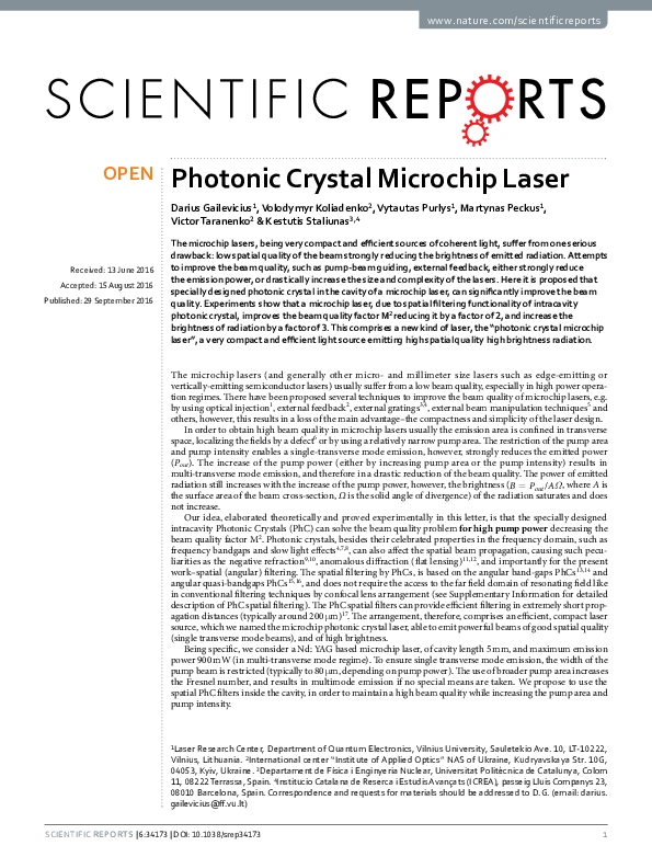 (PDF) Photonic Crystal Microchip Laser OPEN