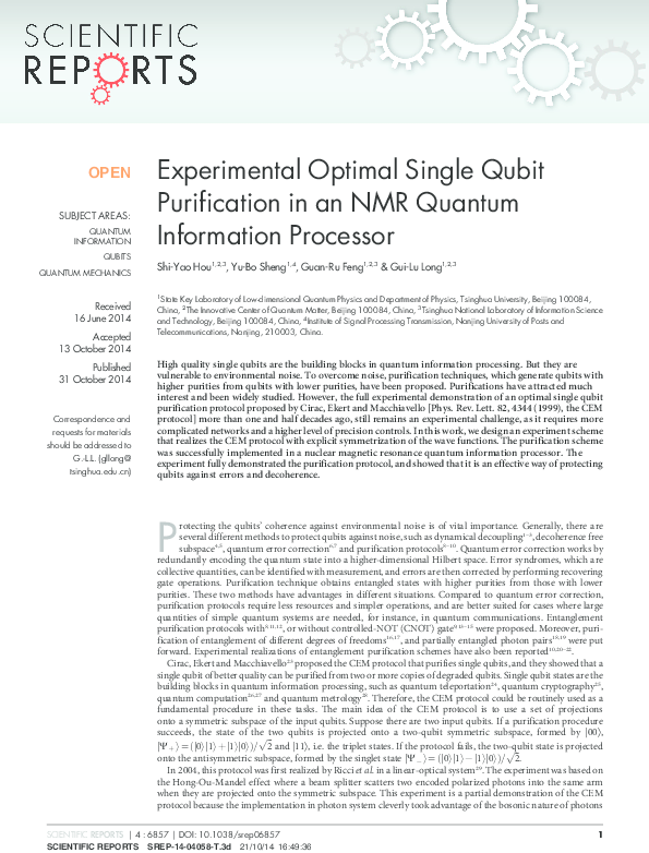 Pdf Experimental Optimal Single Qubit Purification In An Nmr Quantum Information Processor