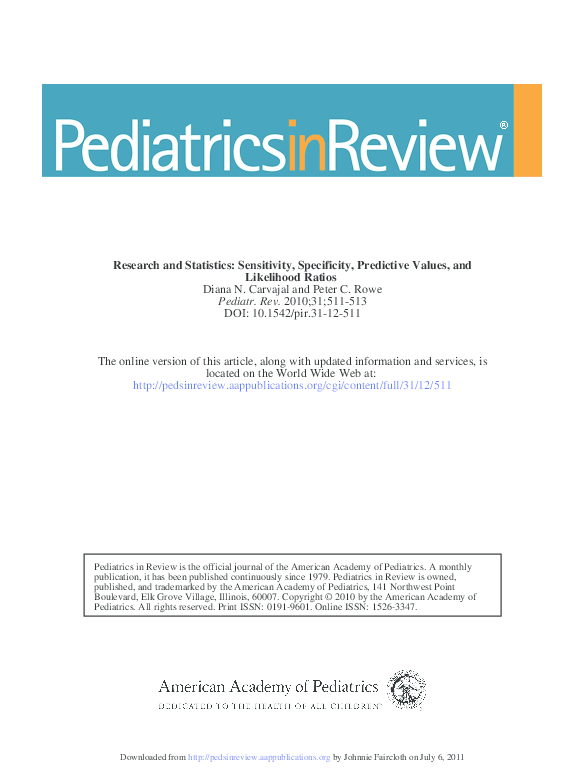 (PDF) Sensitivity, specificity, predictive values, and likelihood ratios