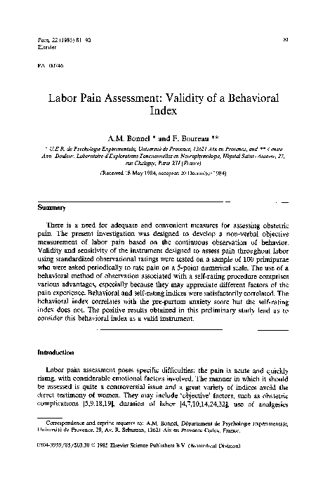 (PDF) Labor pain assessment: Validity of a behavioral index