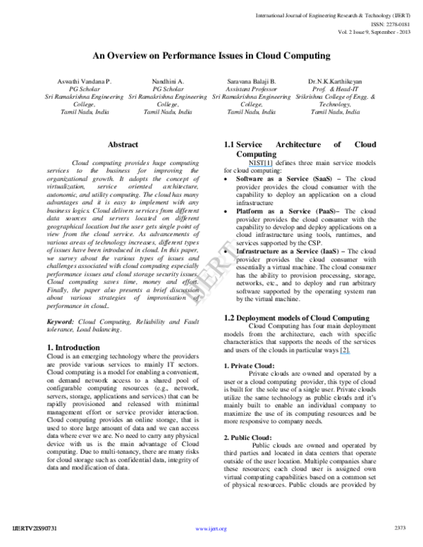 (PDF) An Overview on Performance Issues in Cloud Computing