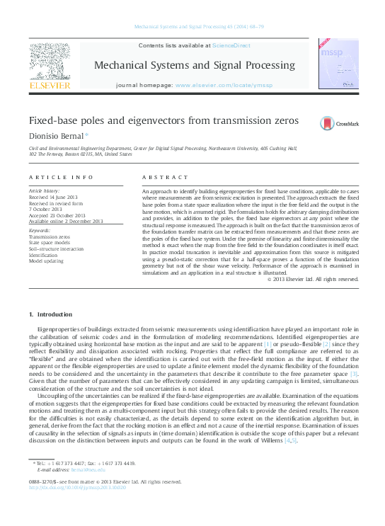 (PDF) Fixed-base poles and eigenvectors from transmission zeros