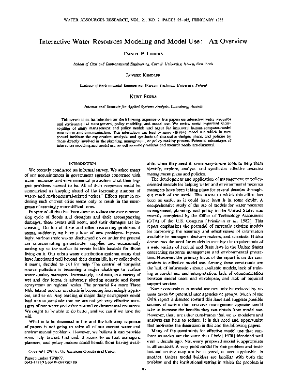 Pdf Interactive Water Resources Modeling And Model Use An Overview