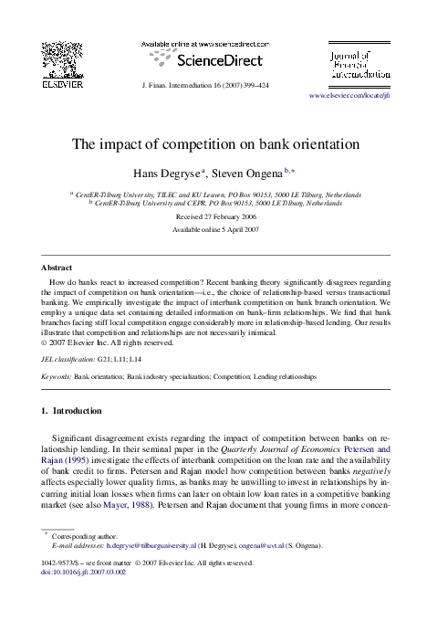(PDF) The impact of competition on bank orientation