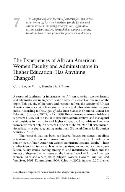 (PDF) The experiences of African American women faculty and ...