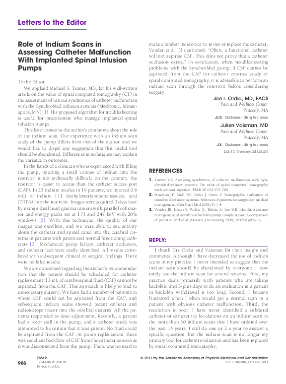 (PDF) Role of Indium Scans in Assessing Catheter Malfunction With ...