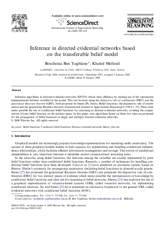 (PDF) Inference in directed evidential networks based on the ...
