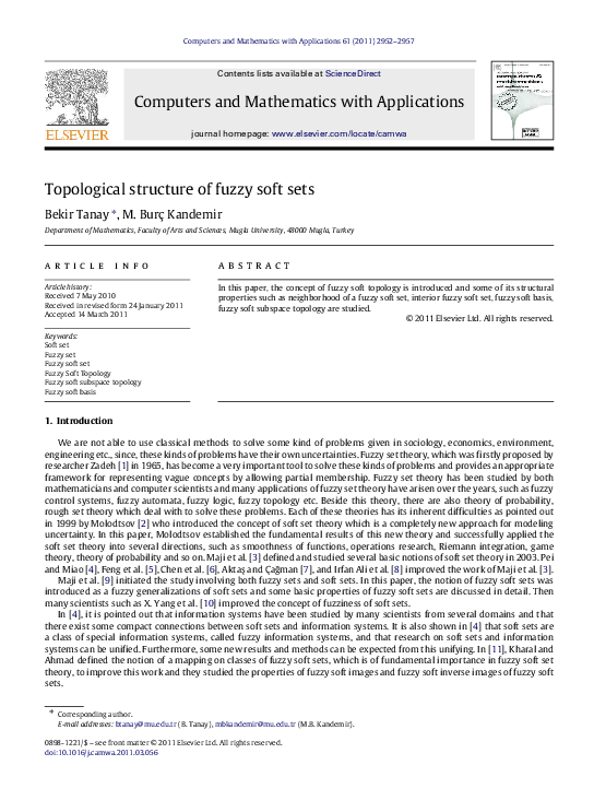 (PDF) Topological structure of fuzzy soft sets