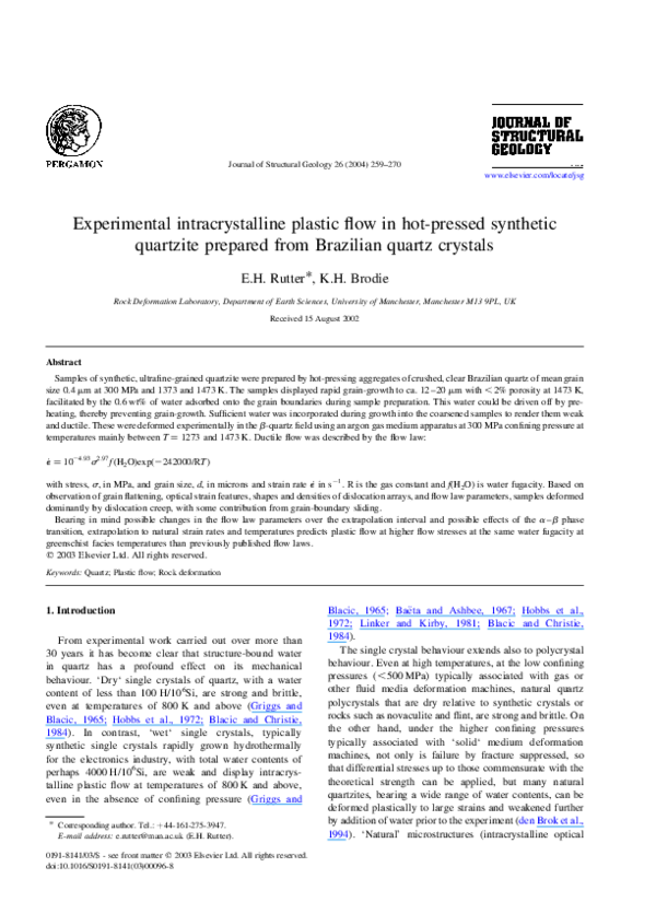 (PDF) Experimental intracrystalline plastic flow in hot-pressed ...