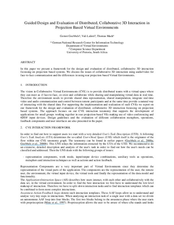 (PDF) Guided Design and Evaluation of Distributed, Collaborative 3D Interaction in Projection ...