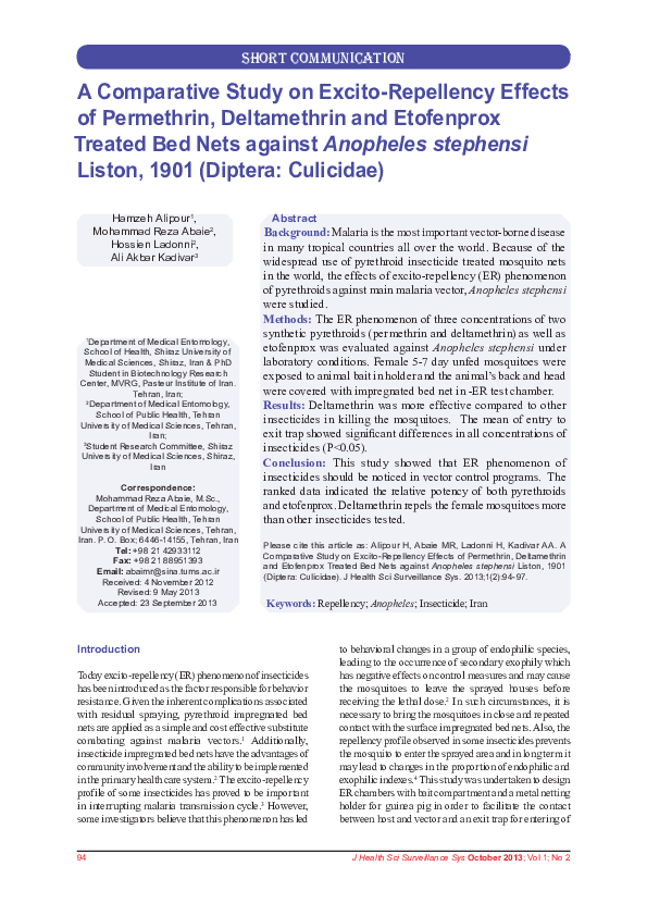 (PDF) A Comparative Study on Excito-Repellency Effects of Permethrin ...