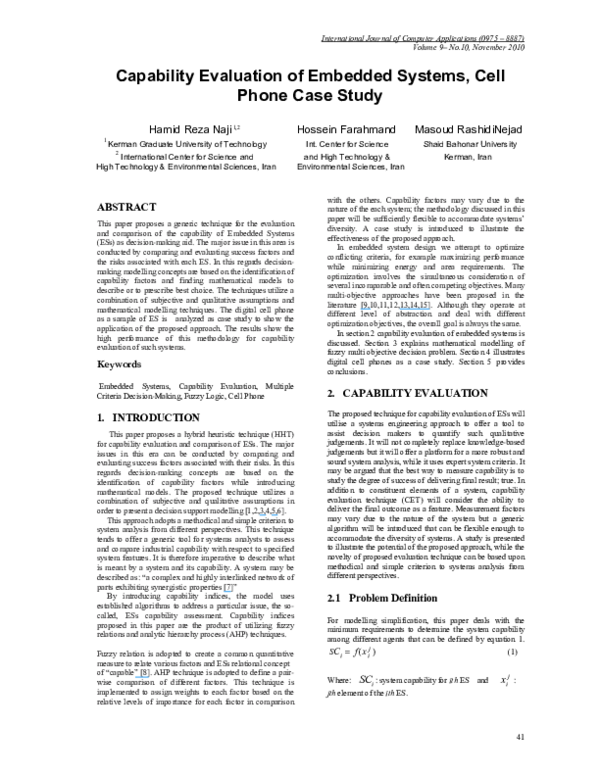 (PDF) Capability Evaluation of Embedded Systems, Cell Phone Case Study