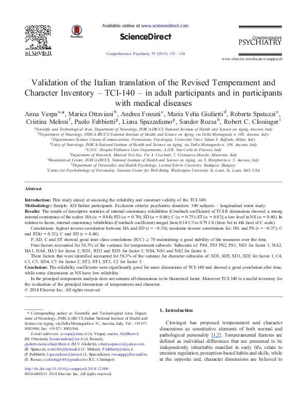(PDF) Validation of the Italian Translation of the Revised Temperament ...