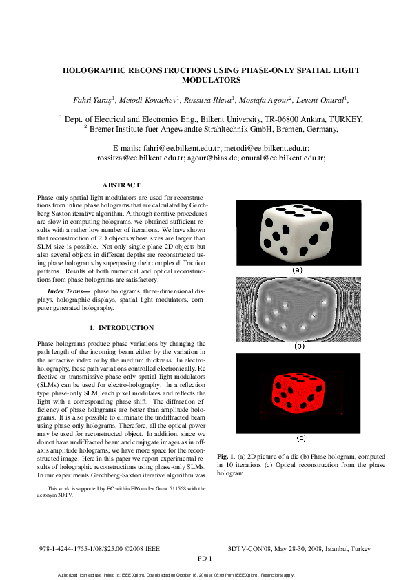 (PDF) Holographic Reconstructions Using Phase-Only Spatial Light Modulators