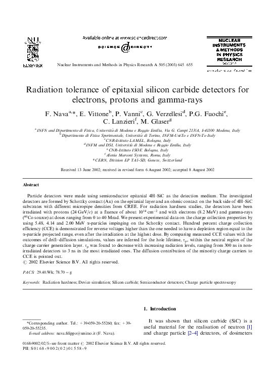 (PDF) Radiation tolerance of epitaxial silicon carbide detectors for electrons, protons and ...