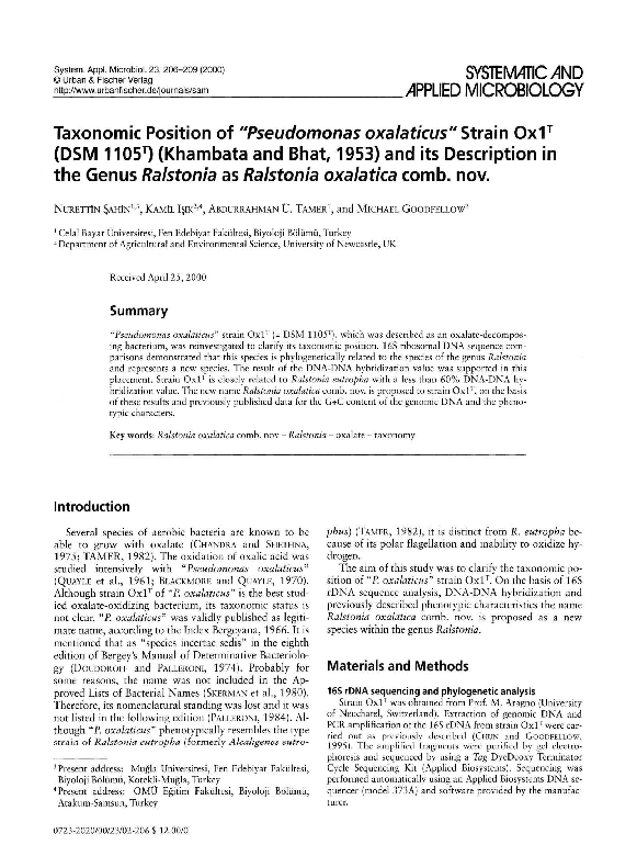 (PDF) Taxonomic Position of “ Pseudomonas oxalaticus” Strain Ox1 T (DSM ...