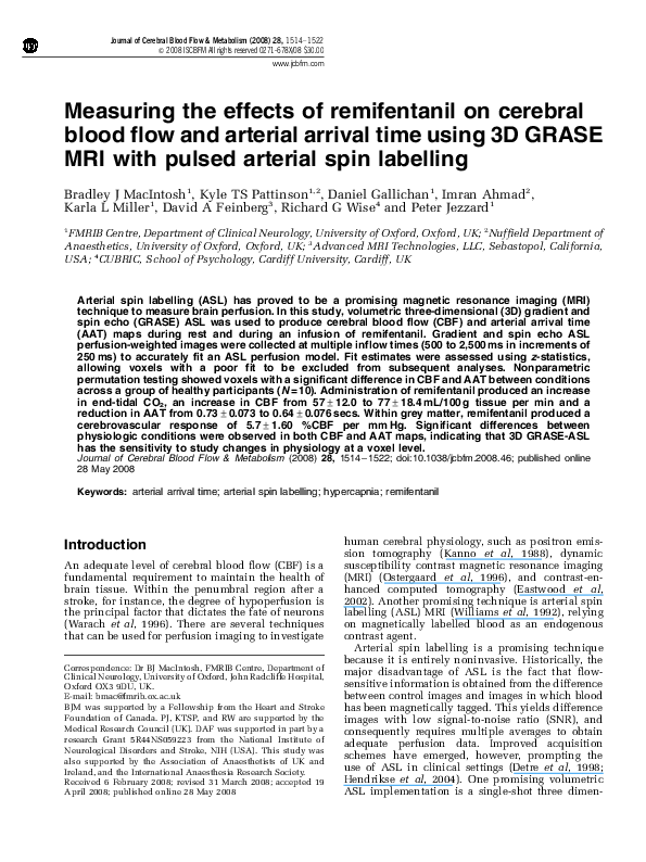 (PDF) Measuring the effects of remifentanil on cerebral blood flow and ...
