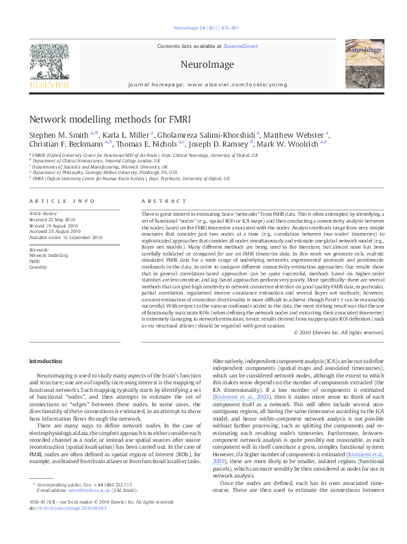 (PDF) Network modelling methods for FMRI