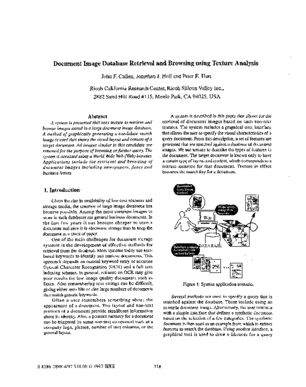 (PDF) Document image database retrieval and browsing using texture analysis