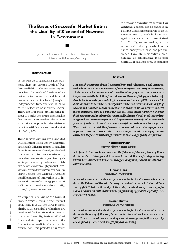 (PDF) The bases of successful market entry: The liability of size and ...