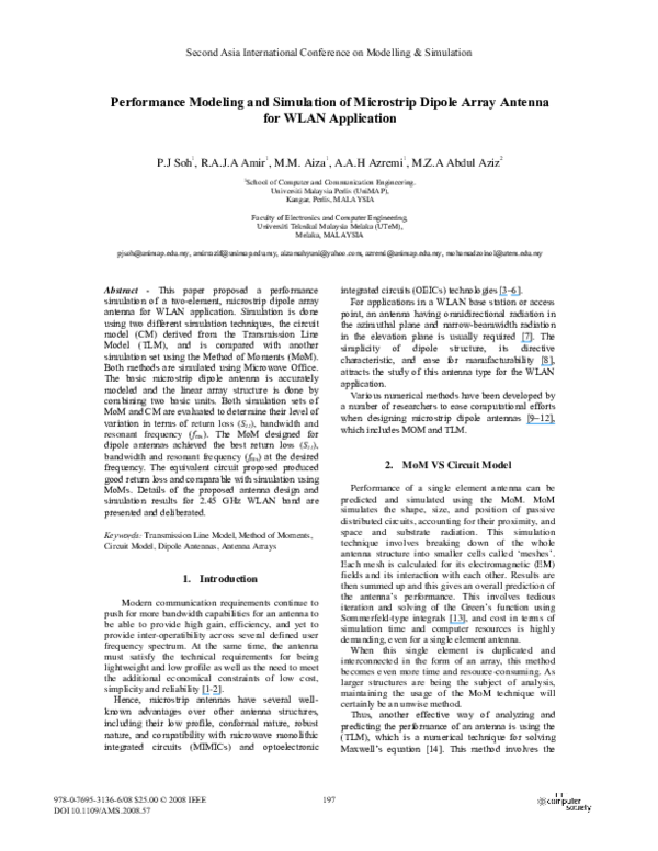 Pdf Performance Modeling And Simulation Of Microstrip Dipole Array Antenna For Wlan Application