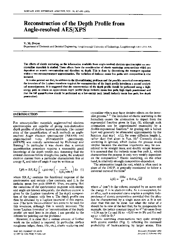 (PDF) Reconstruction of the depth profile from angle-resolved AES/XPS