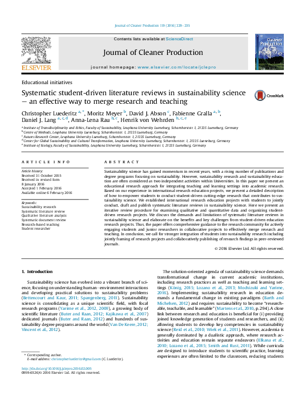 (PDF) Systematic student-driven literature reviews in sustainability ...