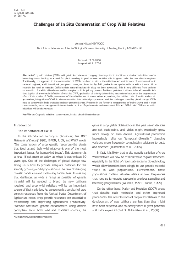 (PDF) Challenges of in situ conservation of crop wild relatives