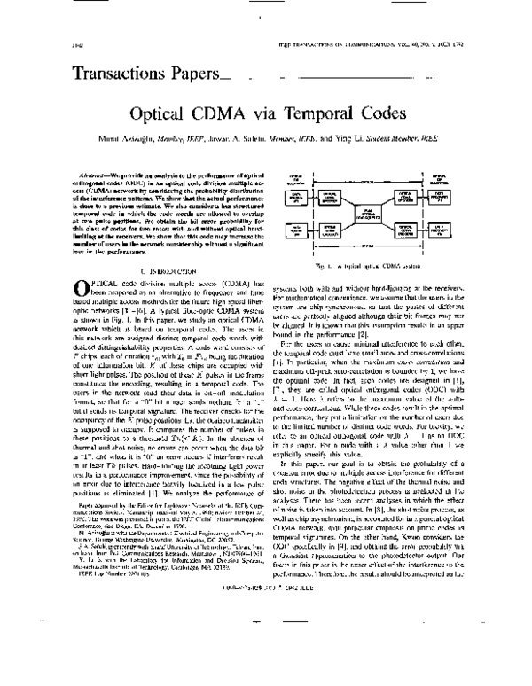 (PDF) Optical CDMA via temporal codes