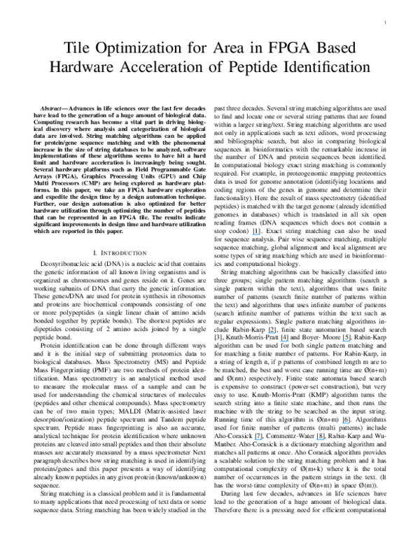 Pdf Tile Optimization For Area In Fpga Based Hardware Acceleration Of Peptide Identification