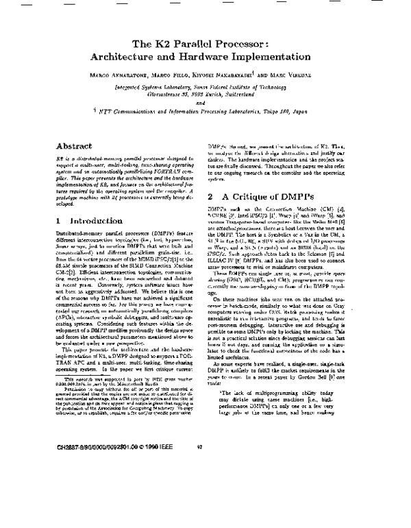 Pdf The K2 Parallel Processor Architecture And Hardware Implementation