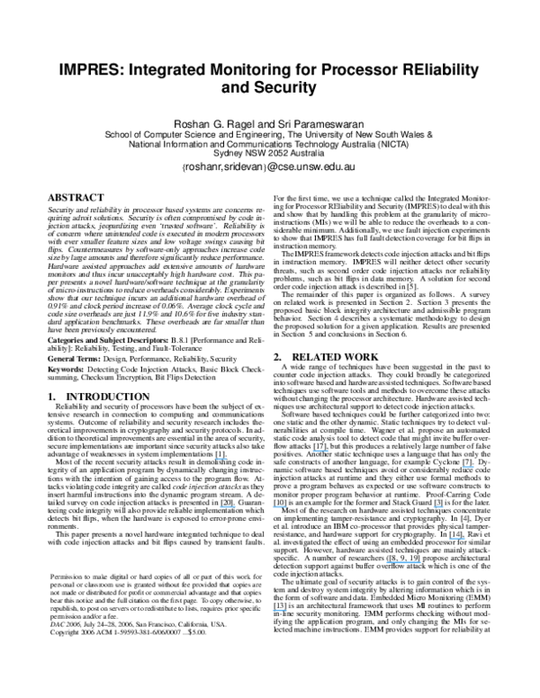 (PDF) IMPRES: integrated monitoring for processor reliability and security