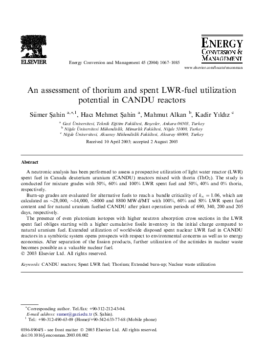 (PDF) An assessment of thorium and spent LWR-fuel utilization potential ...