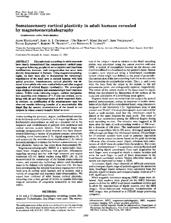 (PDF) Somatosensory Cortical Plasticity in Adult Humans Revealed by ...